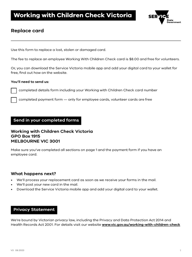 Replace Your Working With Children Card | PDF | Payments | Cheque