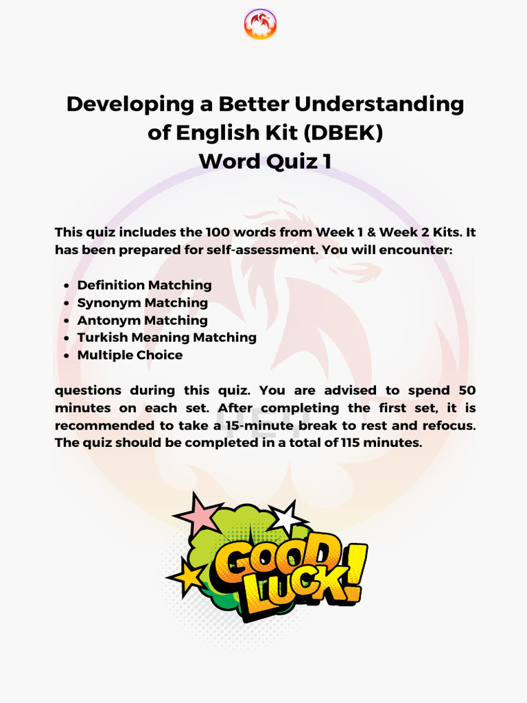 DBEK Word Quiz 1 | PDF | Language Arts & Discipline