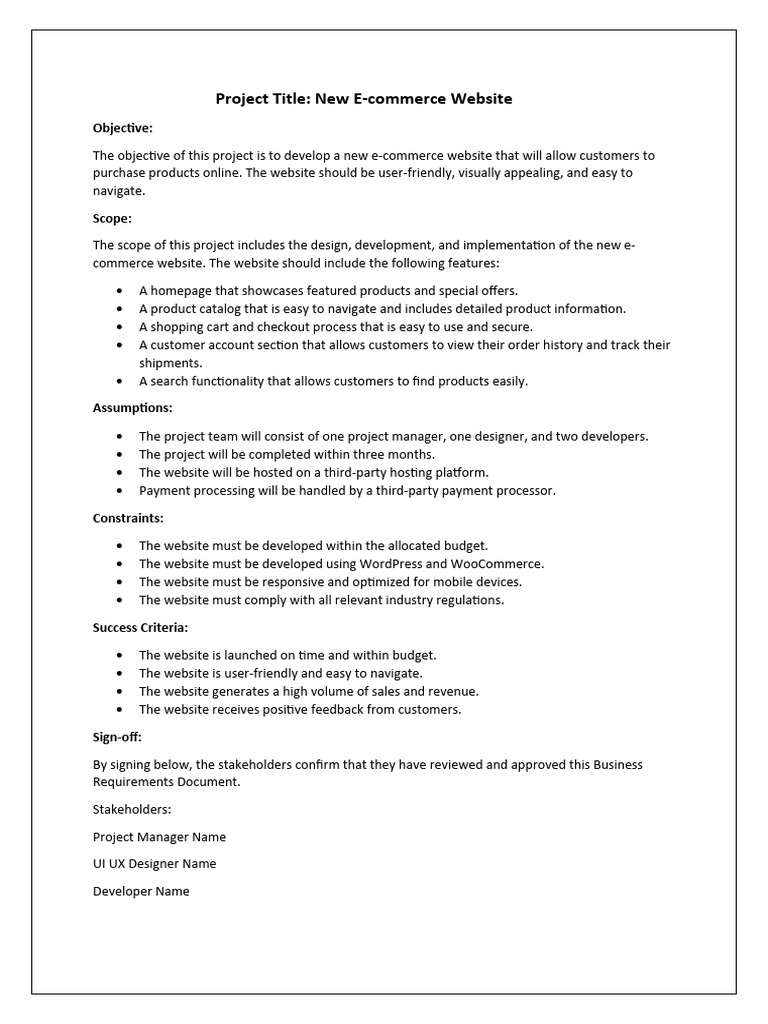 BRD Sample Template | PDF | Business | Finance & Money Management