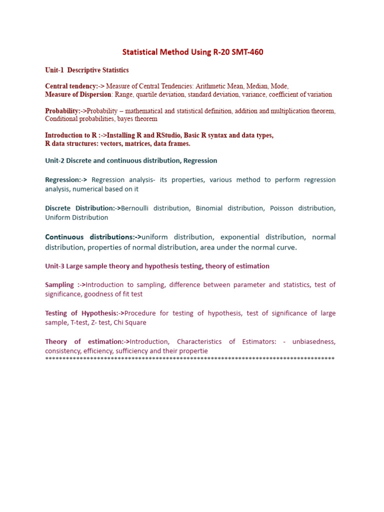 Statiscal Method Using R | PDF | Statistics | Mean Statiscal Method Using R | PDF | Statistics | Mean