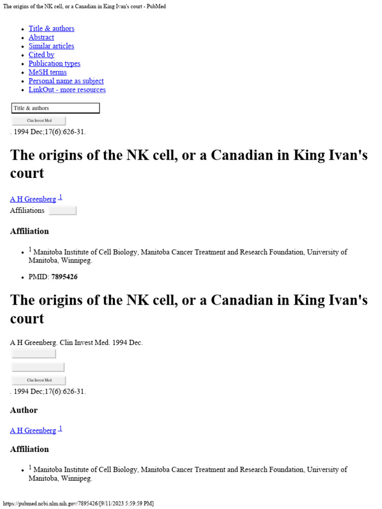 The Origins of The NK Cell, or A Canadian in King Ivan's Court | PDF ...