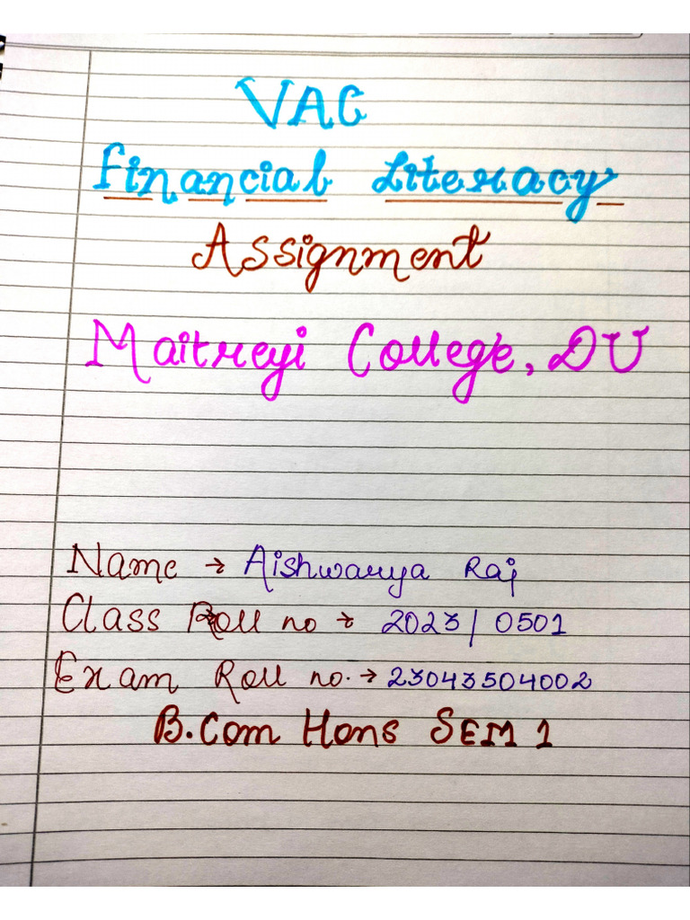 Vac Financial Literacy Assignment | PDF