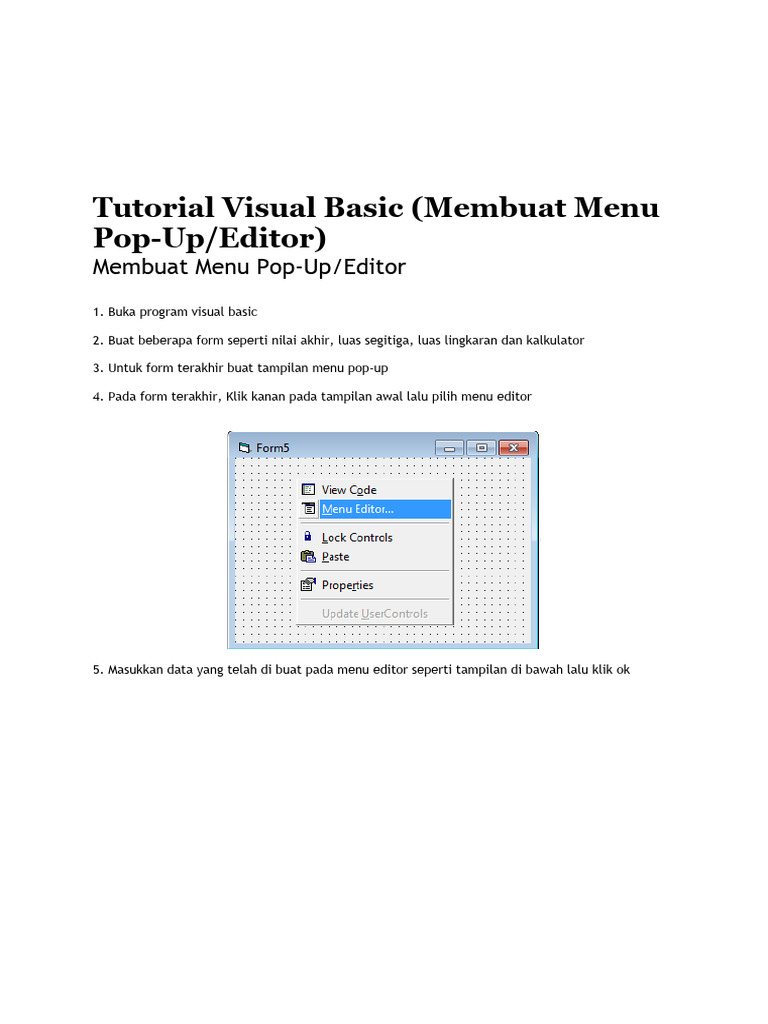 tutorial popup menu | PDF