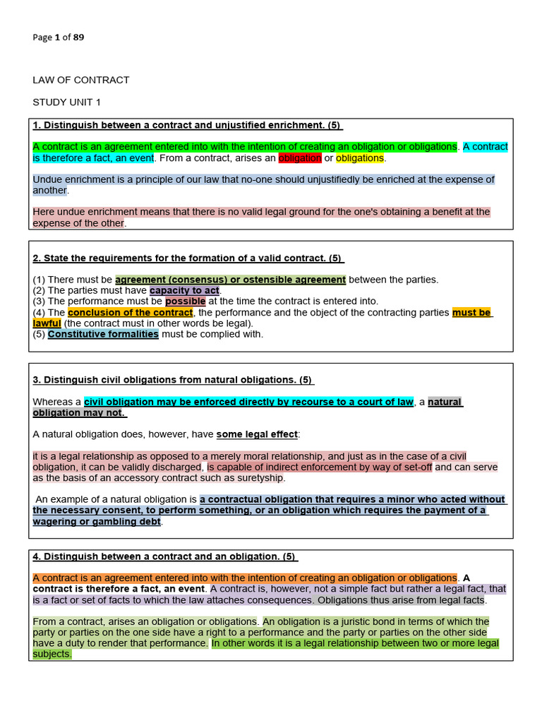 PVL3702-law of Contract To Summarise | PDF