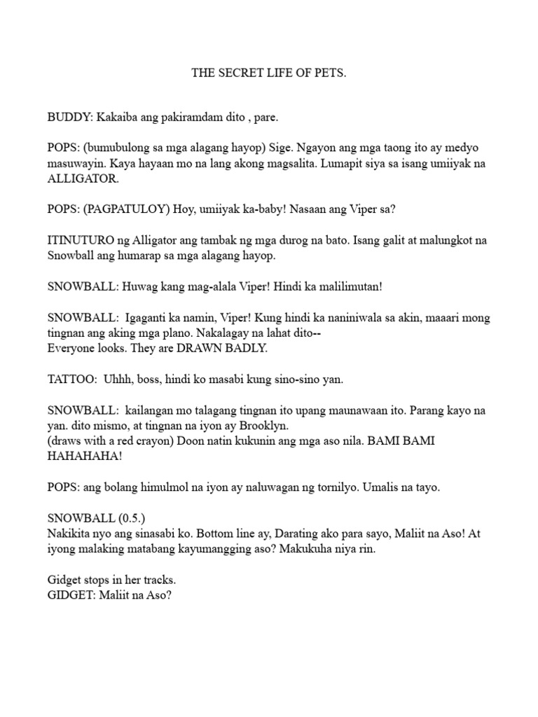 SCRIPT (The Secret Life of Pets ) | PDF