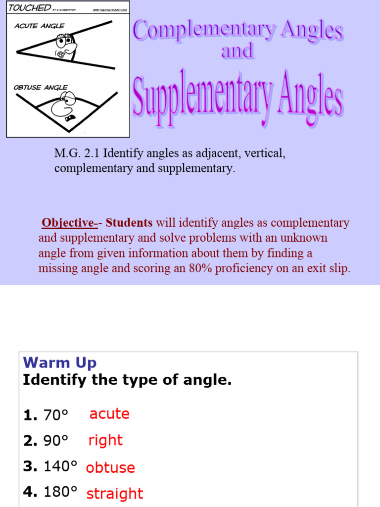 Complementary and Supplementary Angles | PDF | Angle | Euclidean Geometry