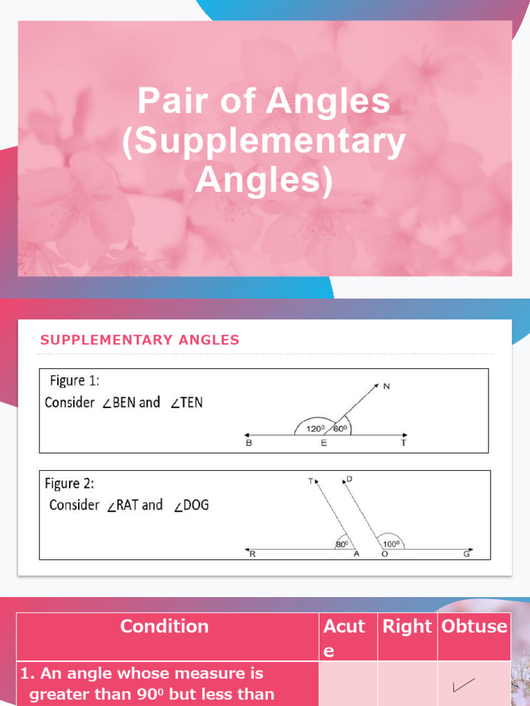 Pair of Angles (Supplementary Angles) | PDF