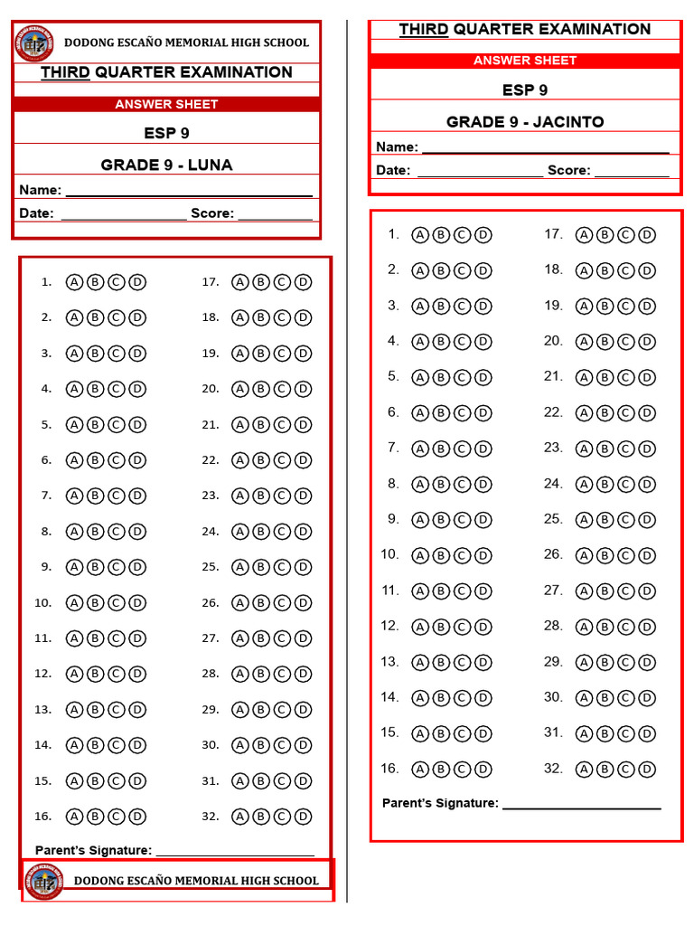 Version Mine DEMHS Answer Sheet | PDF
