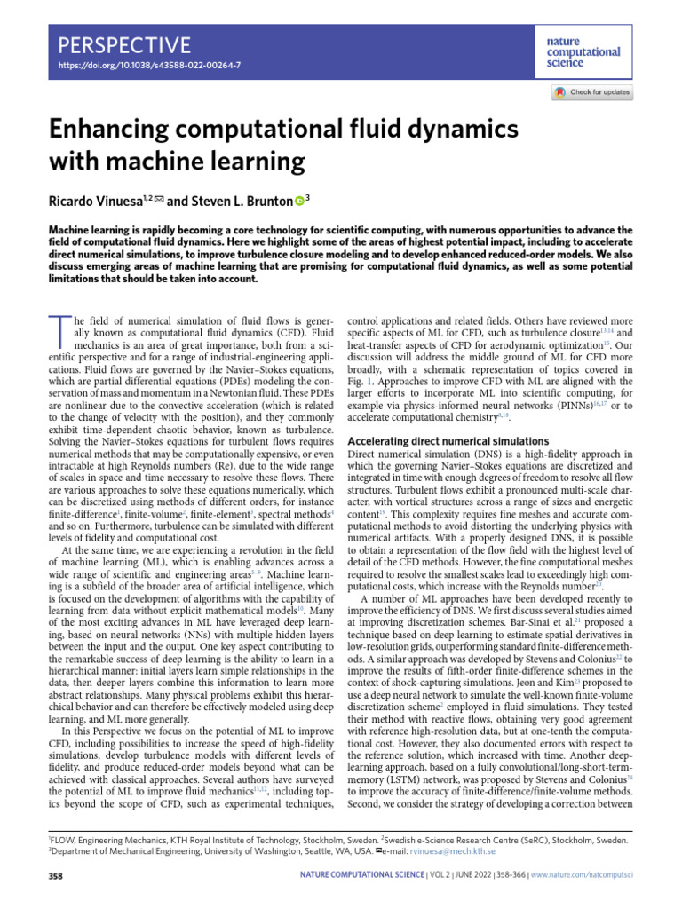 (Nature CS) Enhancing Computational Fluid Dynamics With Machine Learning | PDF | Computational ...