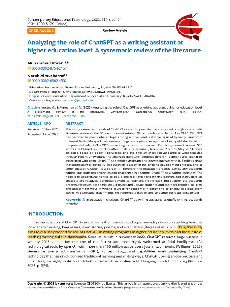 Analyzing The Role of Chatgpt As A Writing Assistant at Higher ...