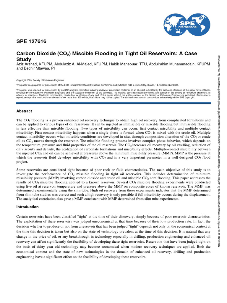 Carbon Dioxide (CO2) Miscible Flooding in Tight Oil Reservoirs: A Case ...