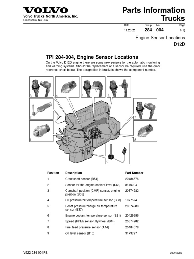 Volvo D12 Engine Sensor Locations | PDF