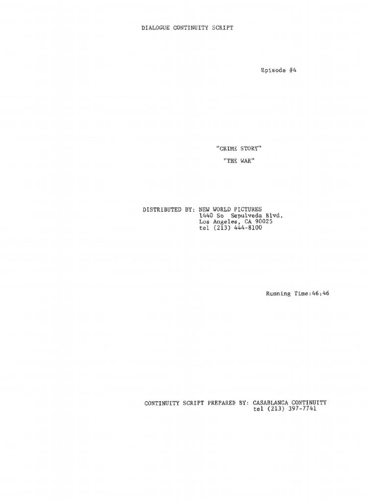 Crime Story - S01e06 - The War (Script) | PDF