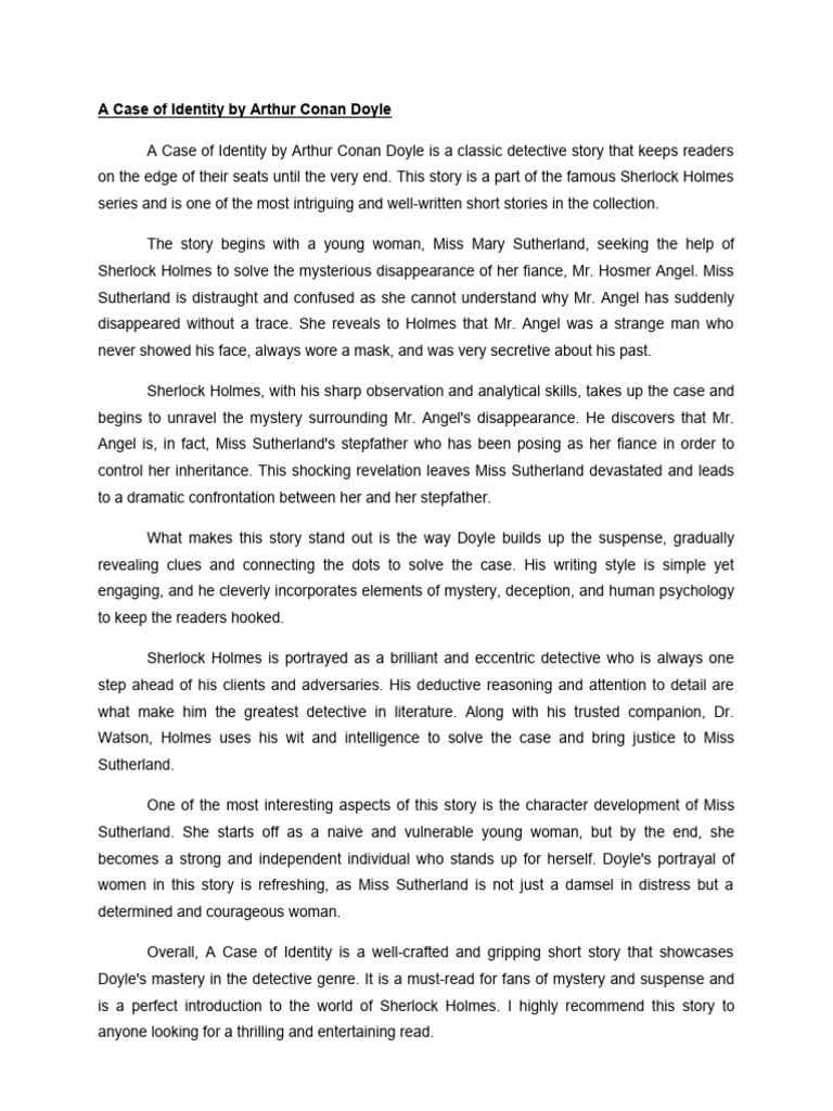 Review Writing A Case of Identity by Arthur Conan Doyle | PDF ...