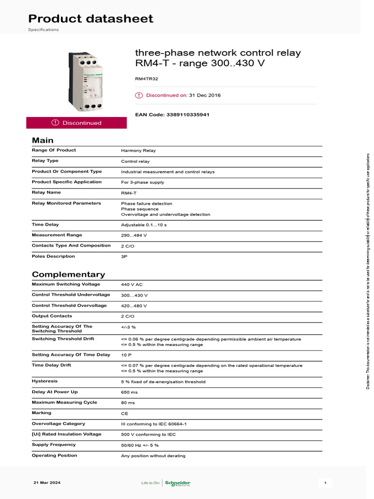 RM4-T Three-Phase Control Relay Specs | PDF | Relay | Computer Engineering