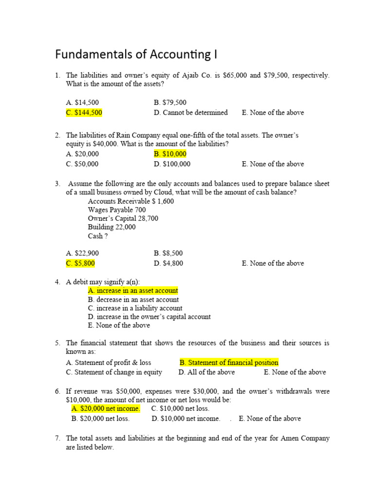 Accounting Fundamentals Exam Questions | PDF | Debits And Credits | Bad ...