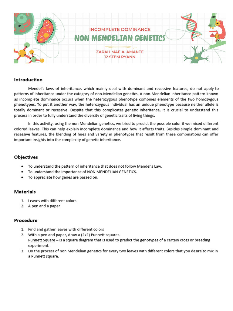NON-MENDELIAN GENETICS Activity | Download Free PDF | Dominance ...