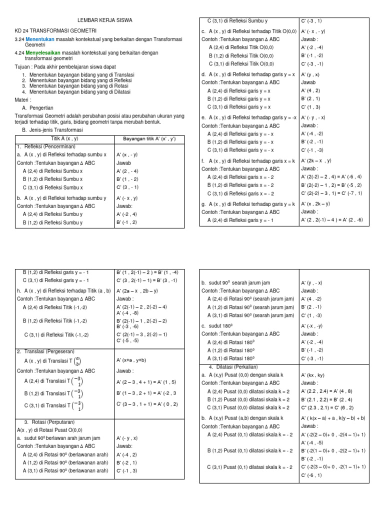 LKS KD 24 Transformasi Geometri | PDF