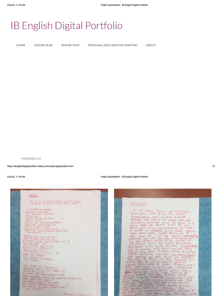 Poetic Appreciation - IB English Digital Portfolio | PDF | Poetry ...