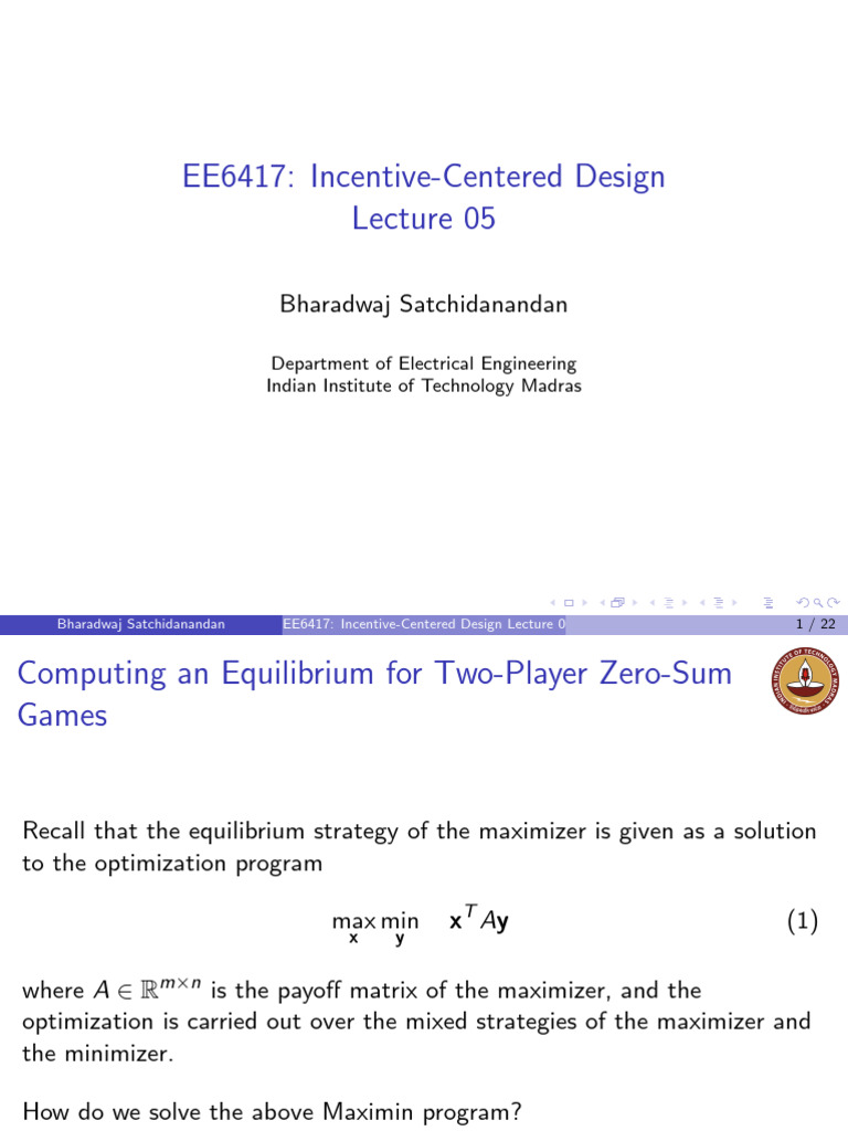 Lecture On Game Theory IITM Part1 | PDF | Economic Theories | Applied Mathematics