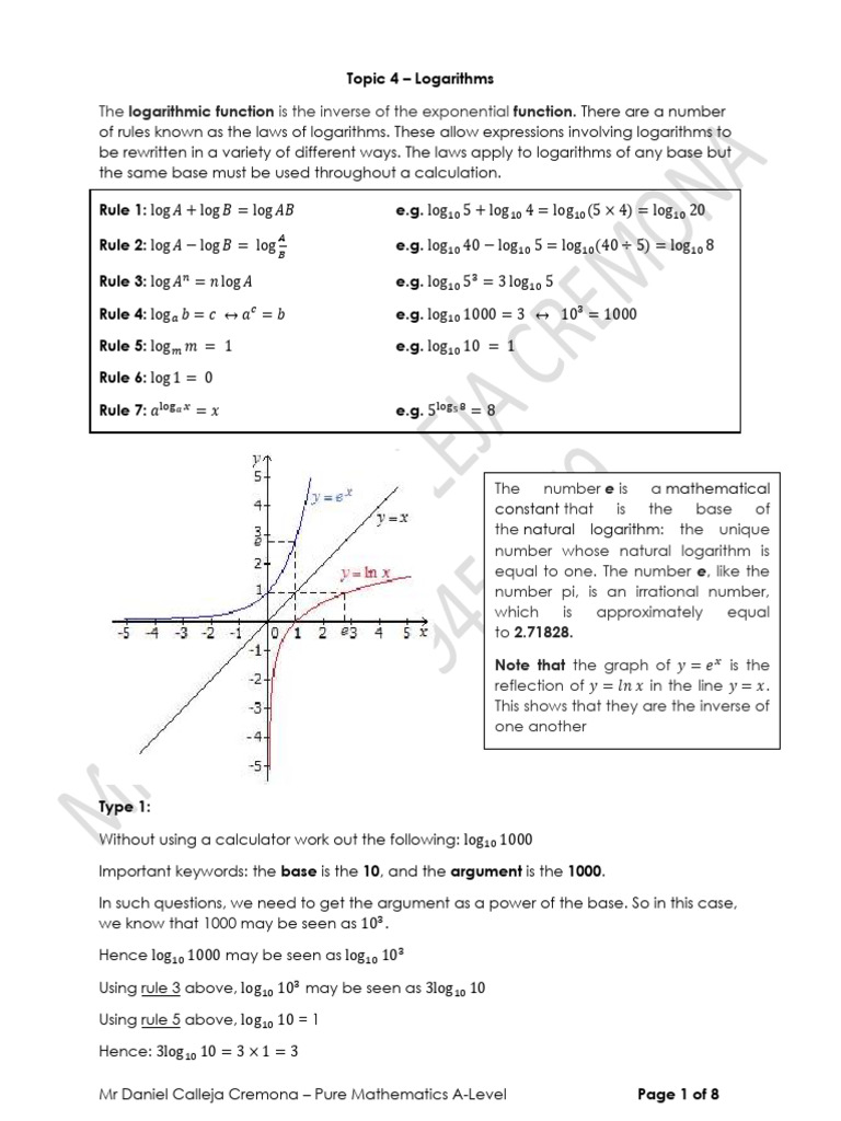 Topic 4 - Logarithms | PDF | Logarithm | Equations