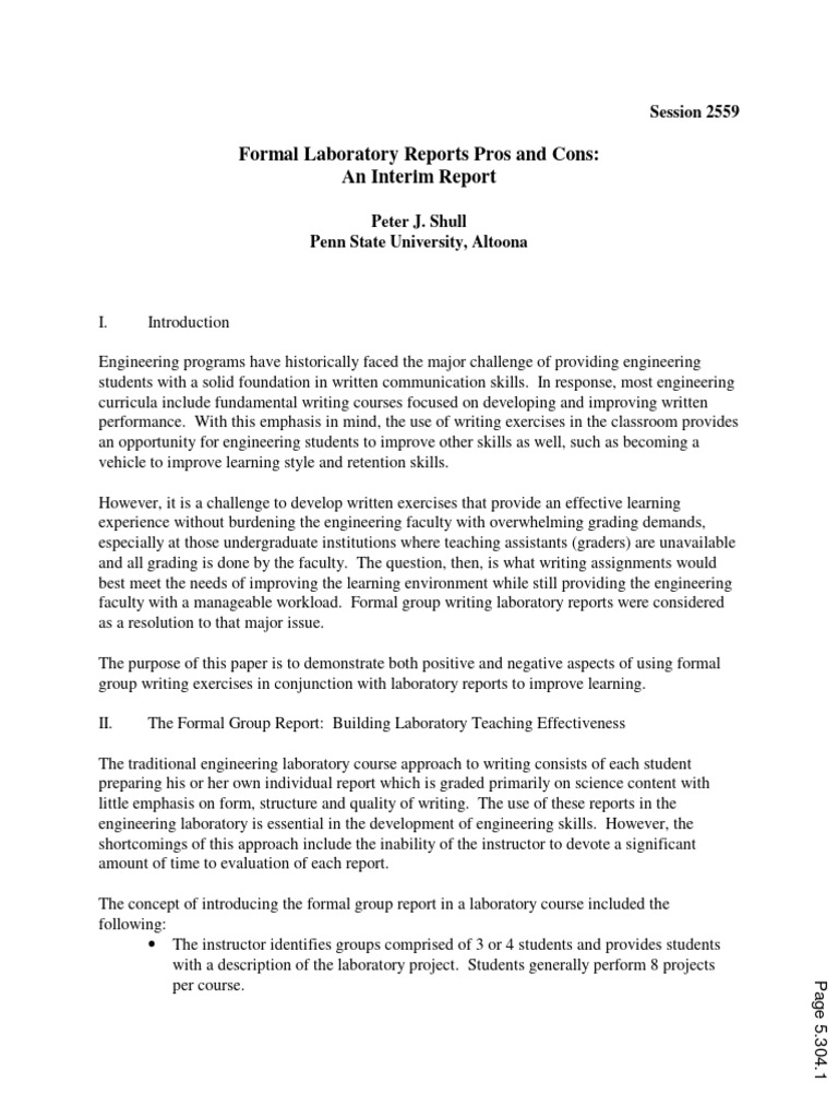 Formal Laboratory Reports Pros and Cons An Interim Report | PDF ...