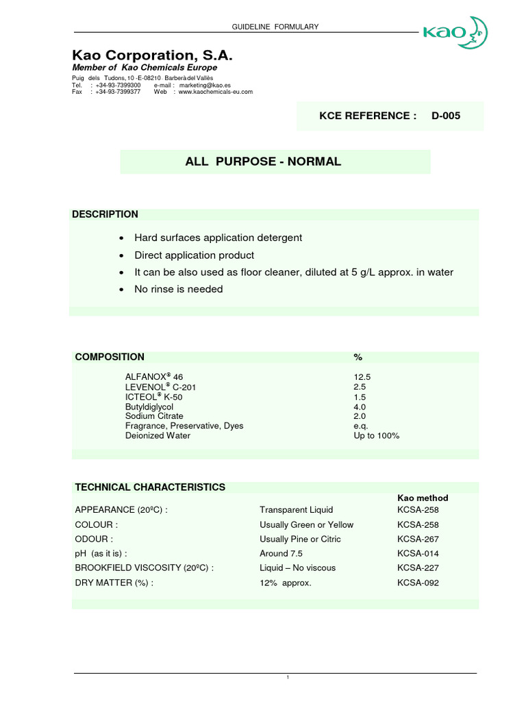 D-005 | PDF | Surfactant | Detergent