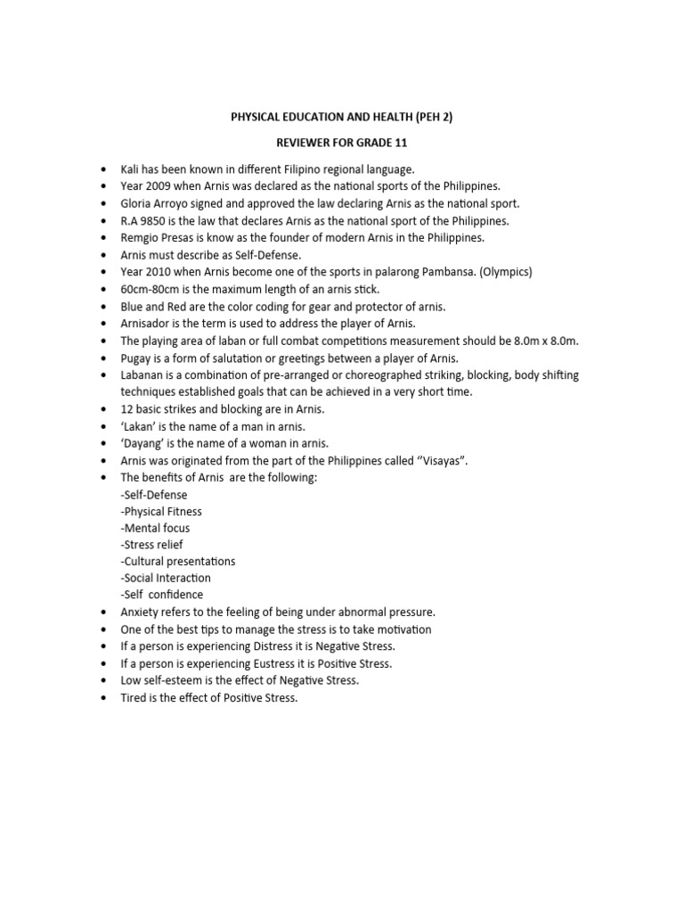 PEH-GRADE-11-REVIEWER | PDF