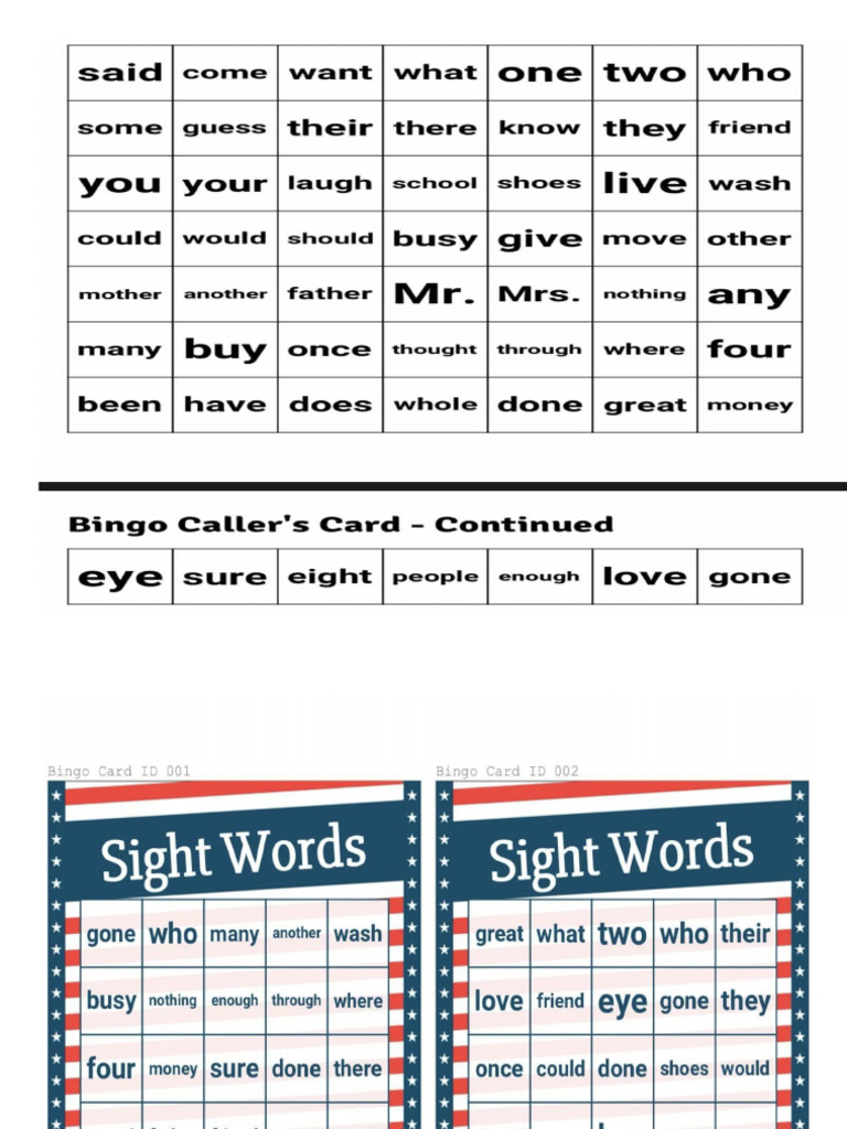 bingo sight word | PDF