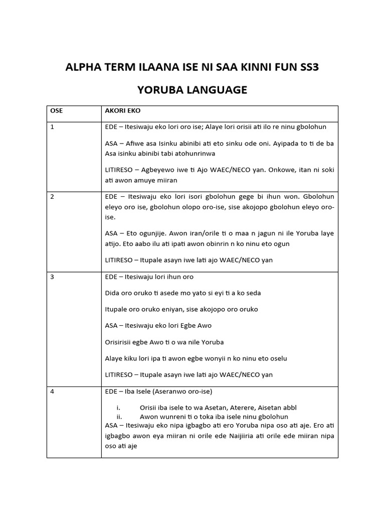 1ST Term S3 Yoruba | PDF