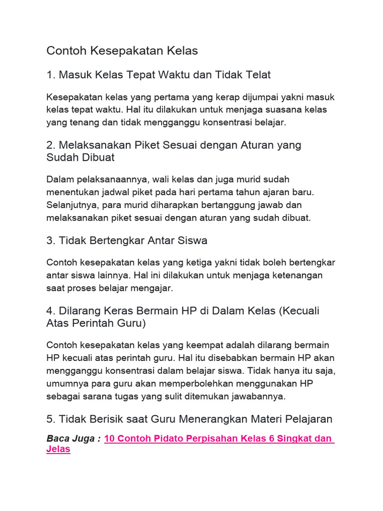 Contoh Kesepakatan Kelas | PDF