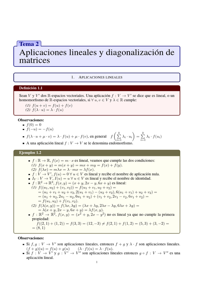 tema2 | PDF | Mapa lineal | Valores propios y vectores propios