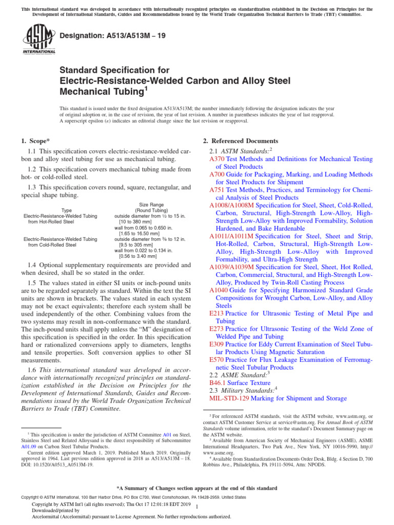 A513-2019 - (Electric-Resistance-Welded Carbon and Alloy Steel ...