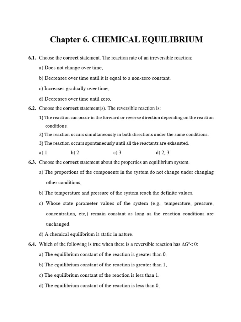 Chapter-6 Chemical-Equilibrium Exercises | PDF | Chemical Equilibrium | Chemical Reactions