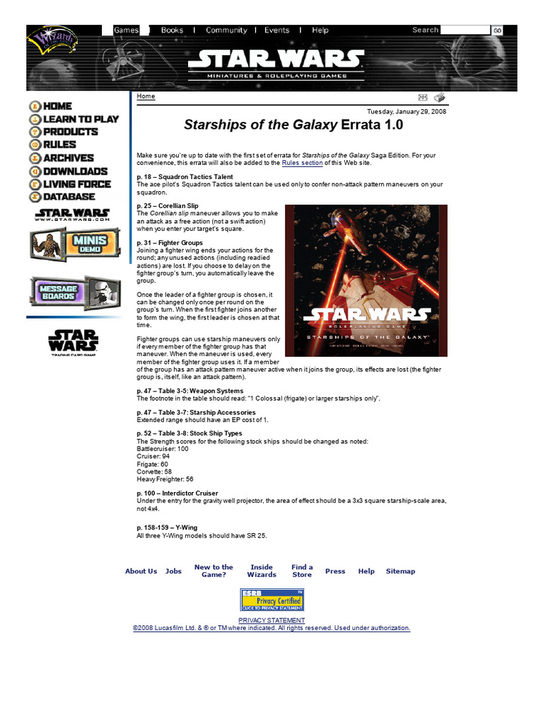 Star Wars Saga Edition - Starships of The Galaxy Errata | PDF | Fighter Aircraft | Ships