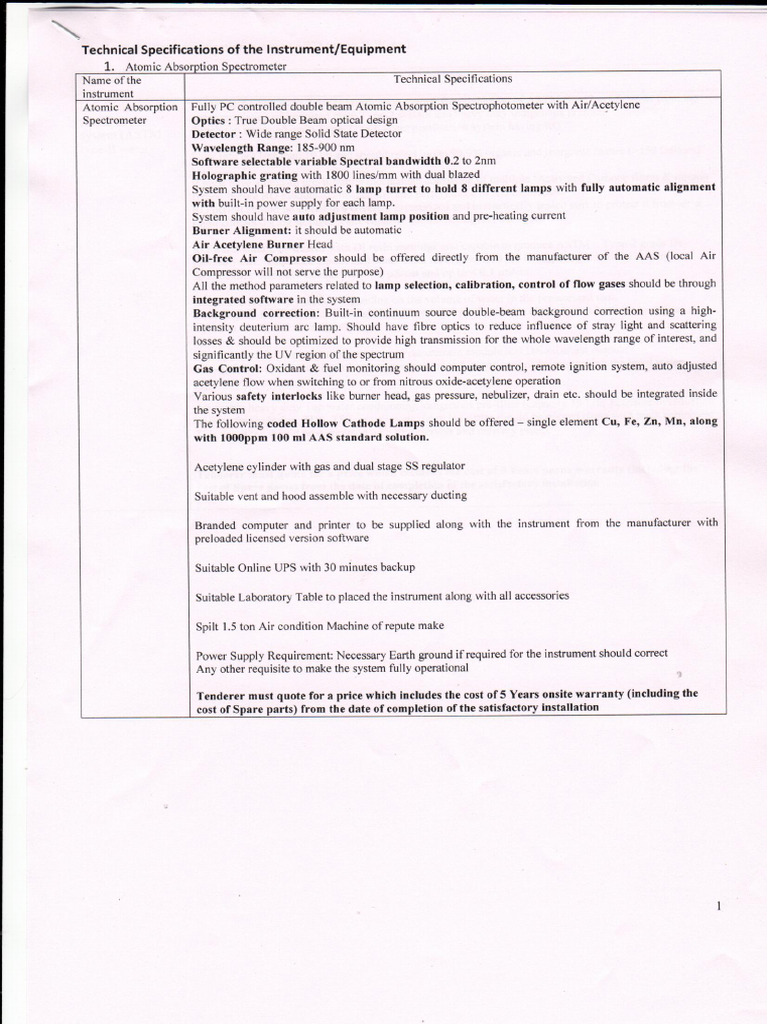 Instrument Specification - WB | PDF