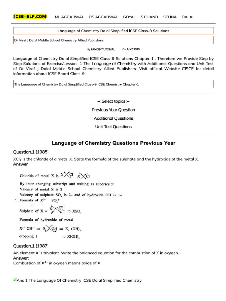 The Language of Chemistry Dalal Simplified Class-9 ICSE Chemistry ...