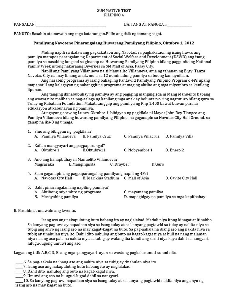 St Filipino 4 q1 | PDF