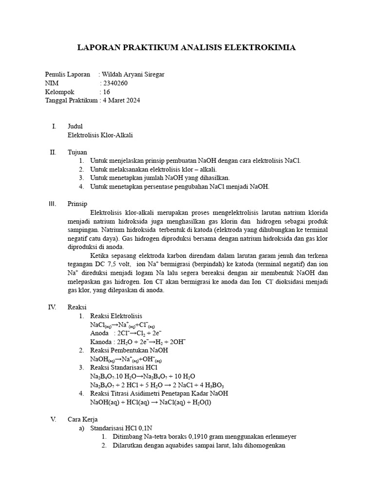 Praktik 8 - Elektrolisis Klor - Alkali - Laporan Word | PDF