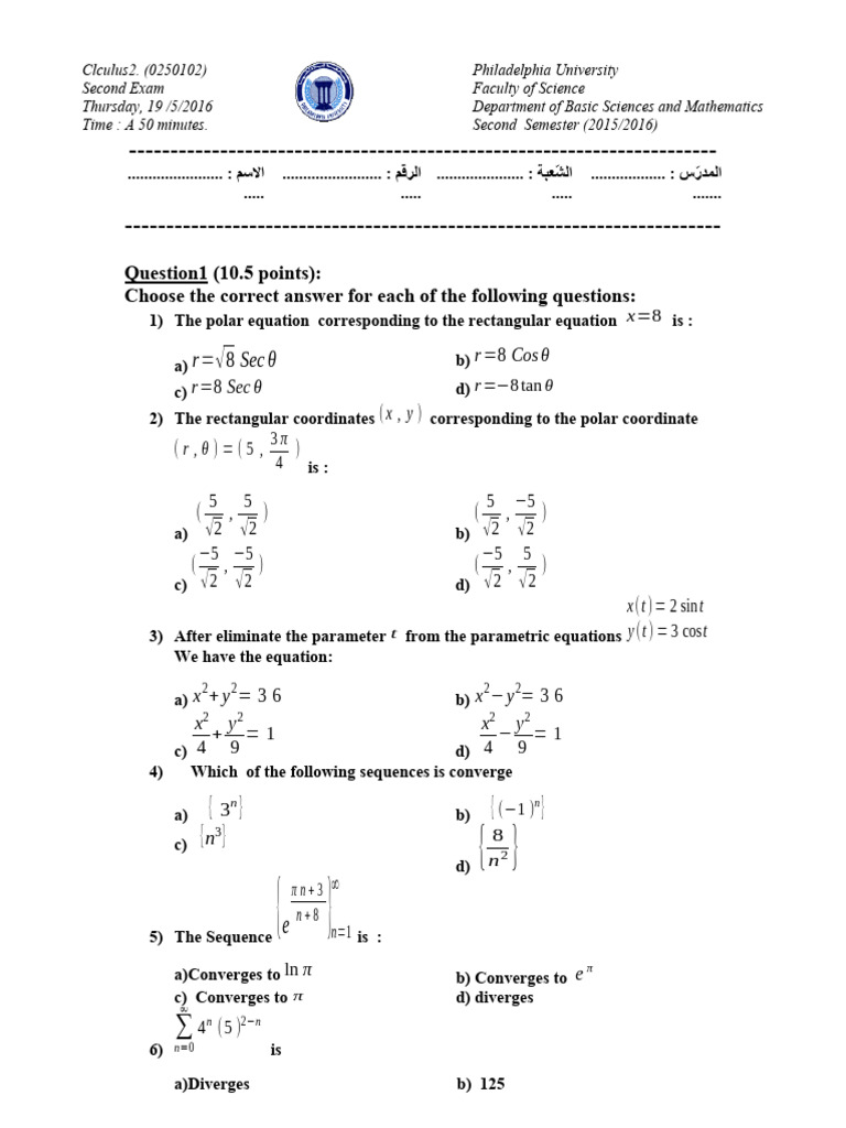 Cal 102 Second A Download Free Pdf Equations Mathematical Physics