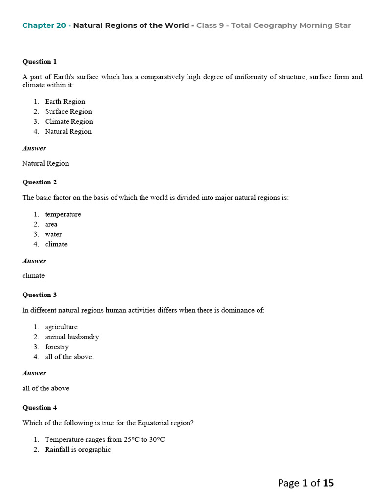 Chapter 20 - Natural Regions of The World | PDF | Tropics | Temperate ...