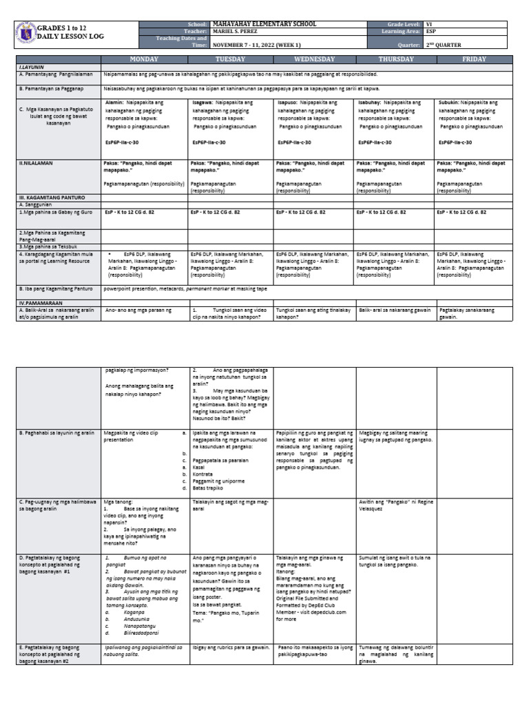 DLL - Esp 6 - Q2 - W1 | PDF