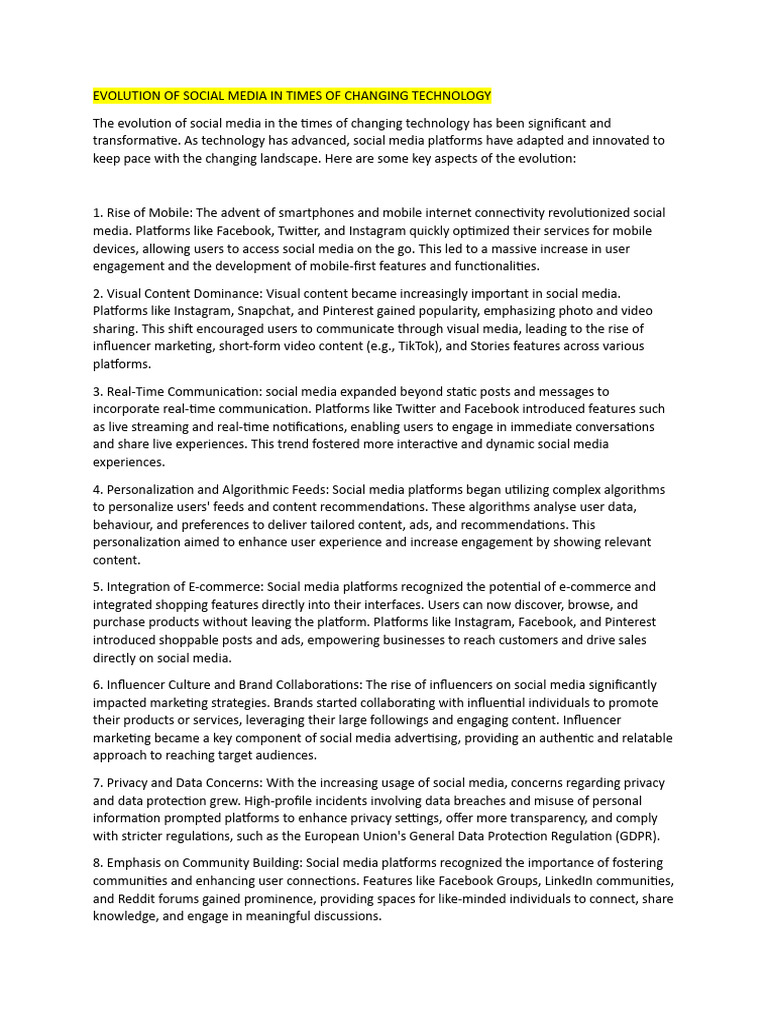 EVOLUTION OF SOCIAL MEDIA IN TIMES OF CHANGING TECHNOLOGY | PDF ...