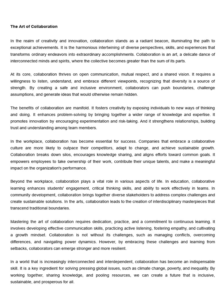 The Art of Collaboration | PDF | Collaboration | Creativity