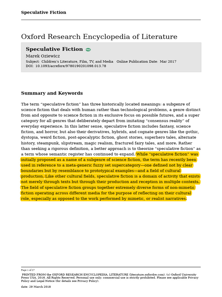 Spec Fiction Oxford | PDF | Speculative Fiction | Genre