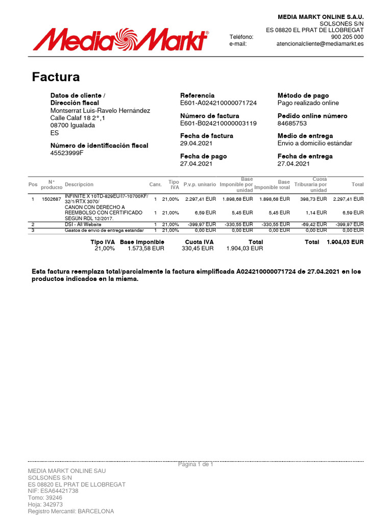 Factura Ordenador | PDF | Factura | Documentos empresariales