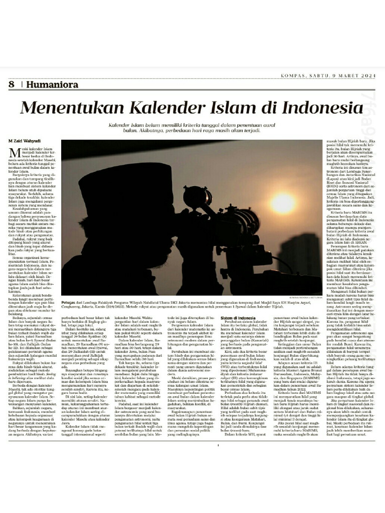 Kalender Islam Di Indonesia (Kompas 9 Mar 24) | PDF