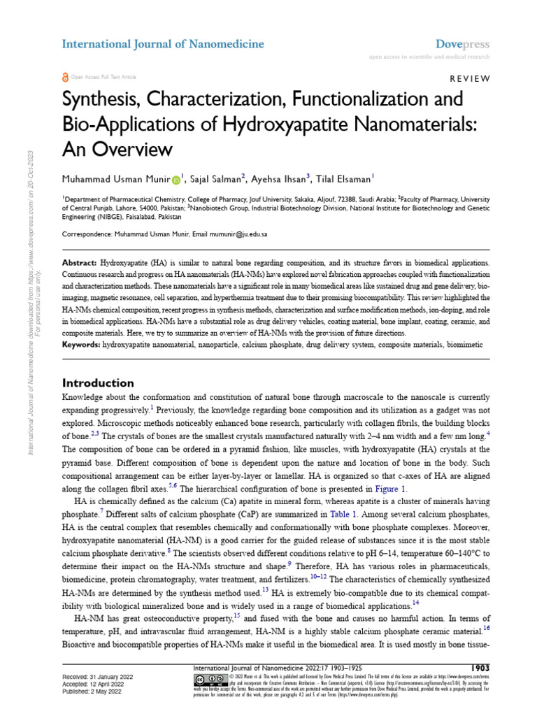 Hydroxyapatite synthesys, characterisation | PDF | Calcium | Bone