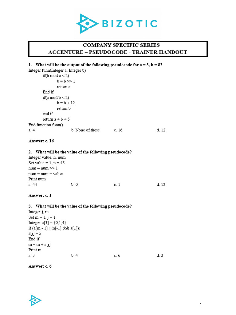 6 Accenture 2023 Pseudocode Trainer Handout | PDF | Boolean Data Type | Bit