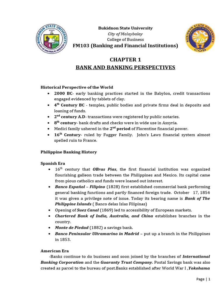 Chapter 1 - Bank and Banking Perspective | PDF
